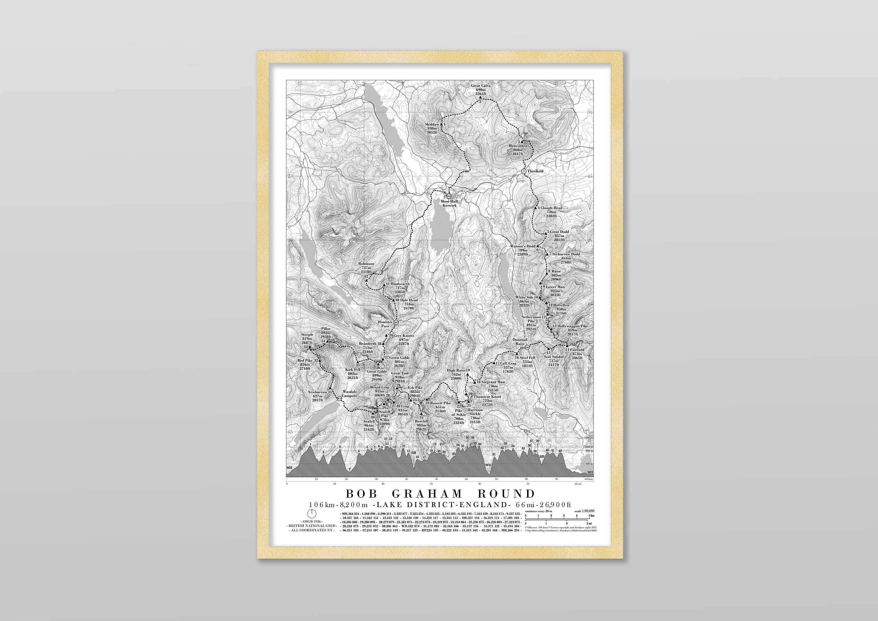 Bob Graham Round Map With Elevation Profile. Gift for Fell Runner ...