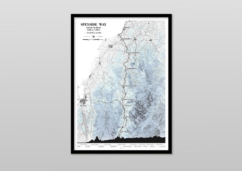 Speyside Way Map & Elevation Profile. Scottish Outdoor Challenge Gift ...