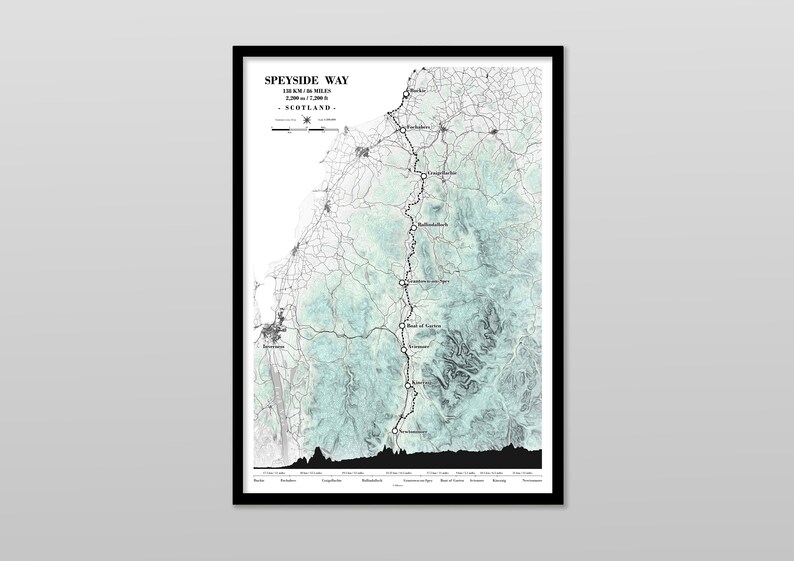 Speyside Way Map & Elevation Profile. Scottish Outdoor Challenge Gift ...