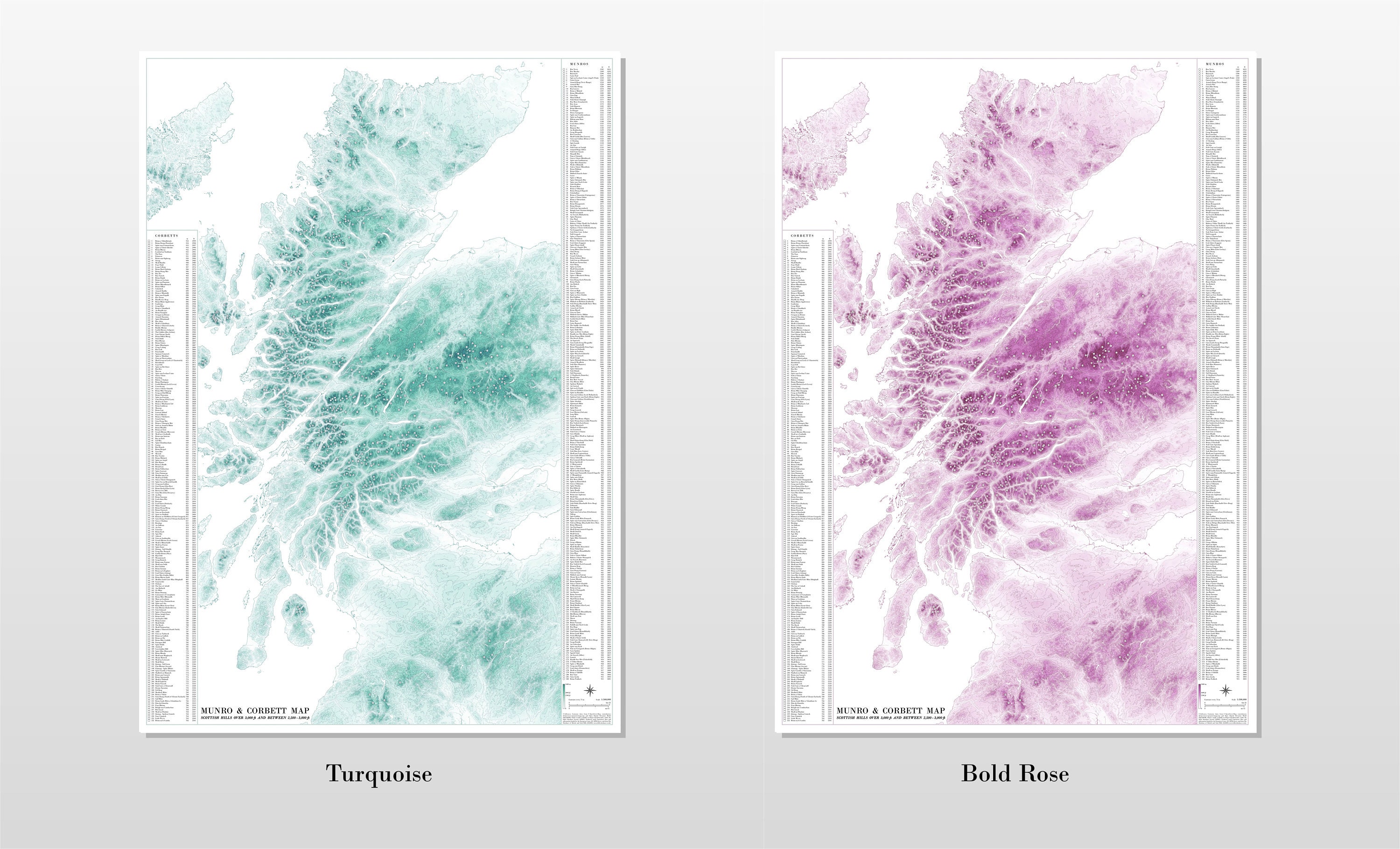 Munro & Corbett Bagging Map on Archival Paper, Scotland. Tick Lists by ...