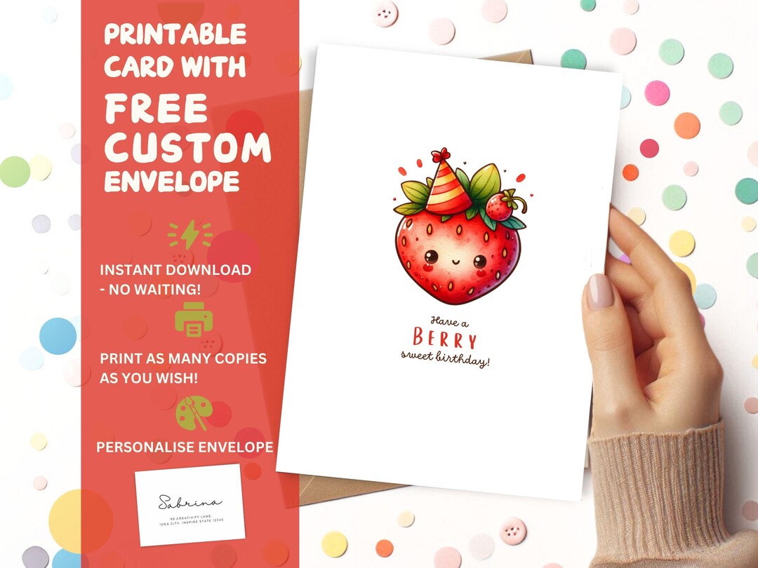 Have a Berry Sweet Birthday Card – Printable Cute Strawberry Pun Card ...