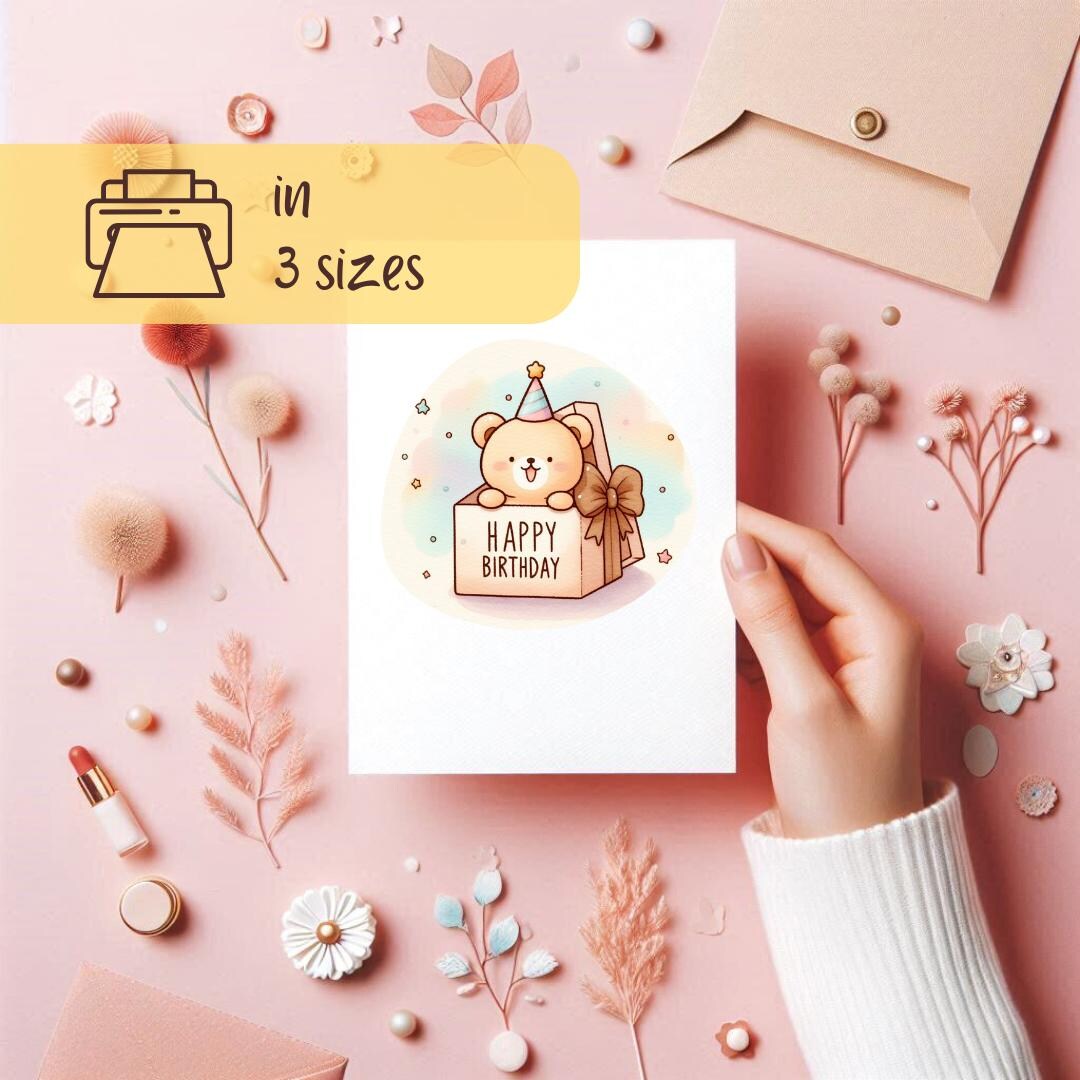 Cute Bear Birthday Card ,instant Download, Anniversary Celebration Card ...