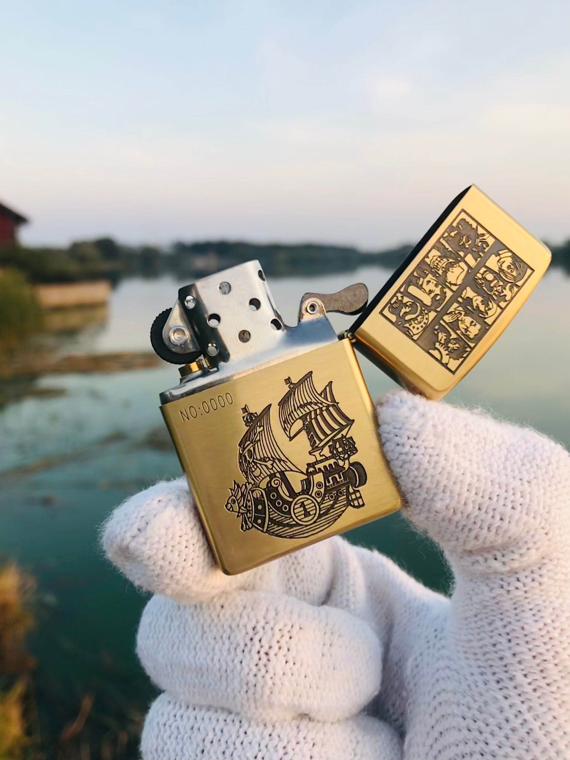Zippo One Piece Boat Monkey D Luffy Golden Engaraved Rare Custom ...