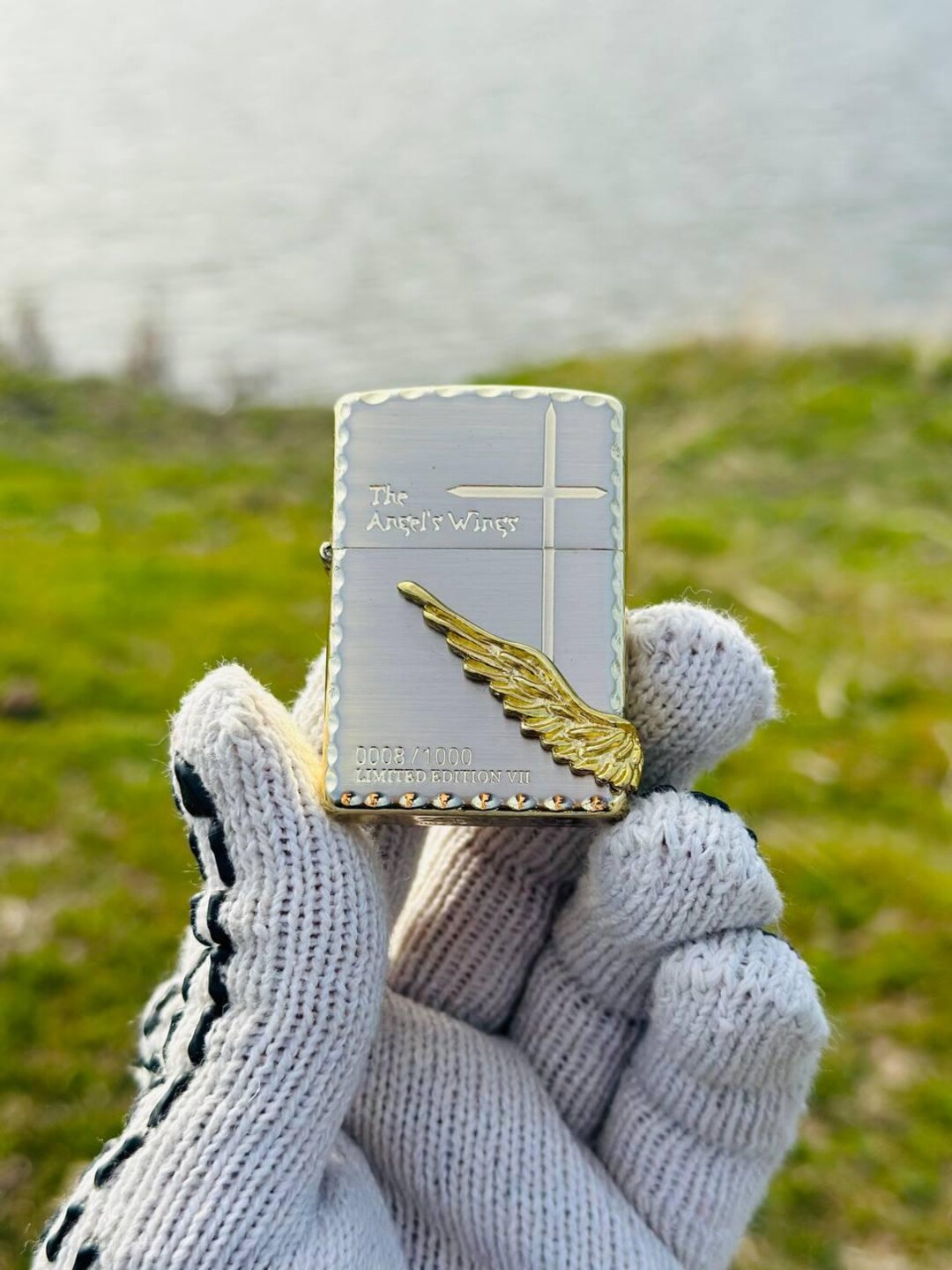Zippo Angel Wings Golden Cross Engaraved Rare Custom Handmade Lighter ...