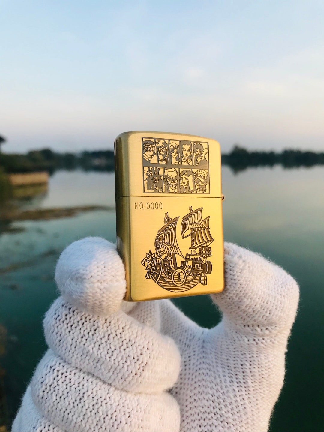 Zippo One Piece Boat Monkey D Luffy Golden Engaraved Rare Custom ...