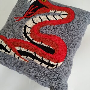Hand Tufted Red Snake Pillow Cover, Cobra Snake Punch Needle Cushion ...