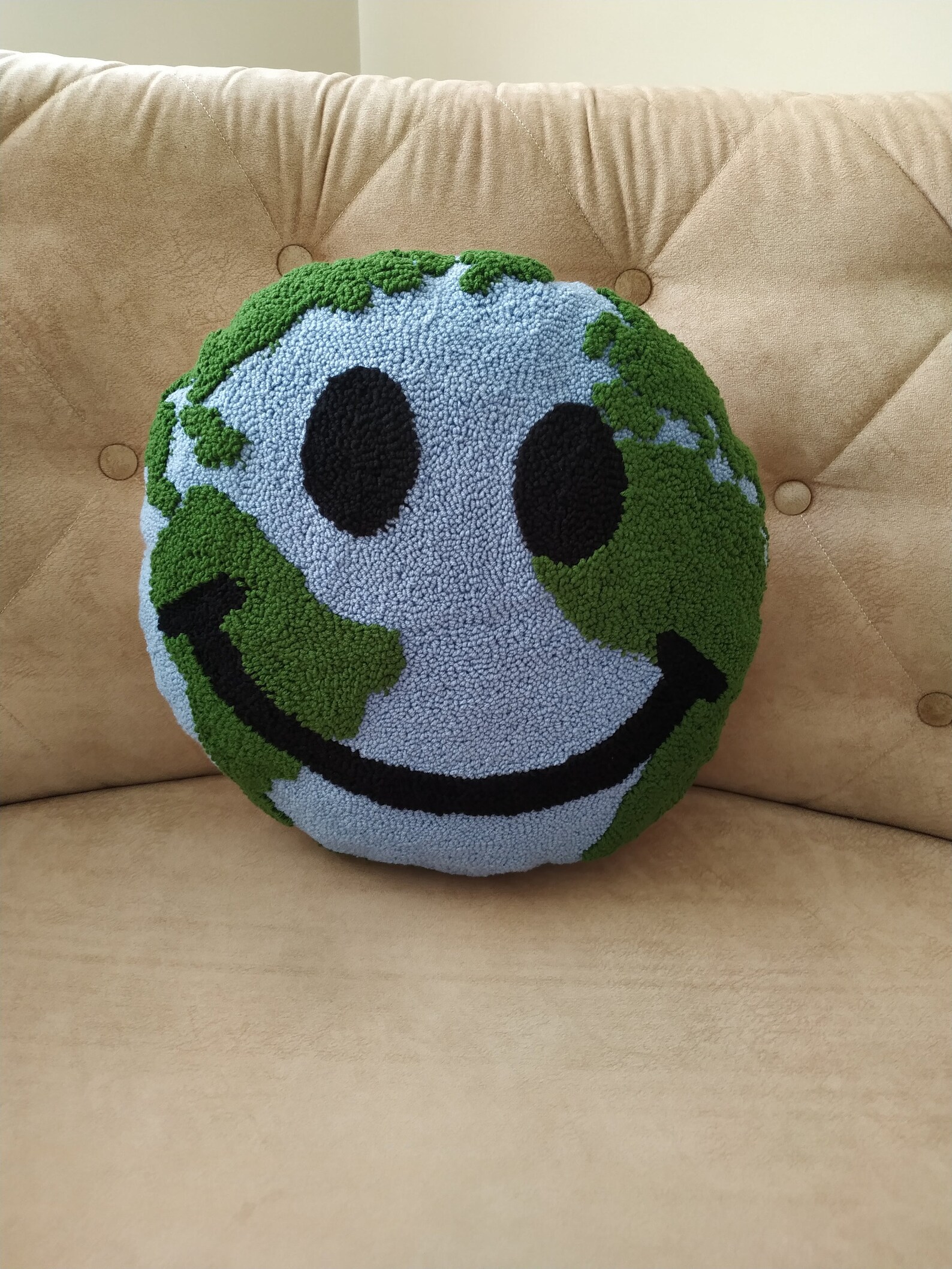 Hand Tufted World Map Pillow, Earth Shaped Round Throw Pillow, Cute ...
