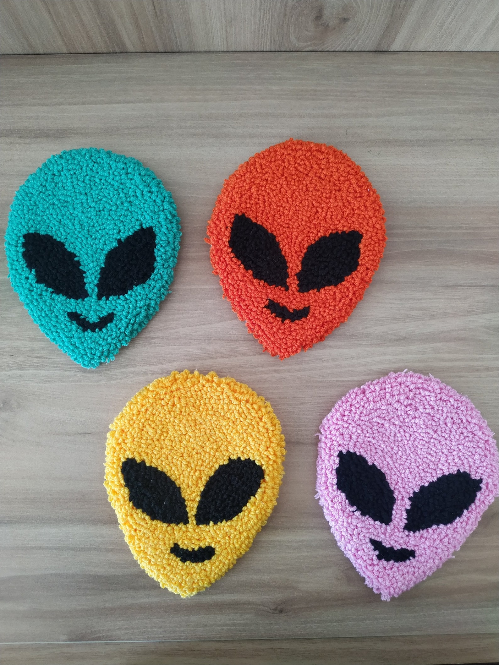 Hand Tufted Alien Head Punch Needle Coasters Set of 2 Mini - Etsy