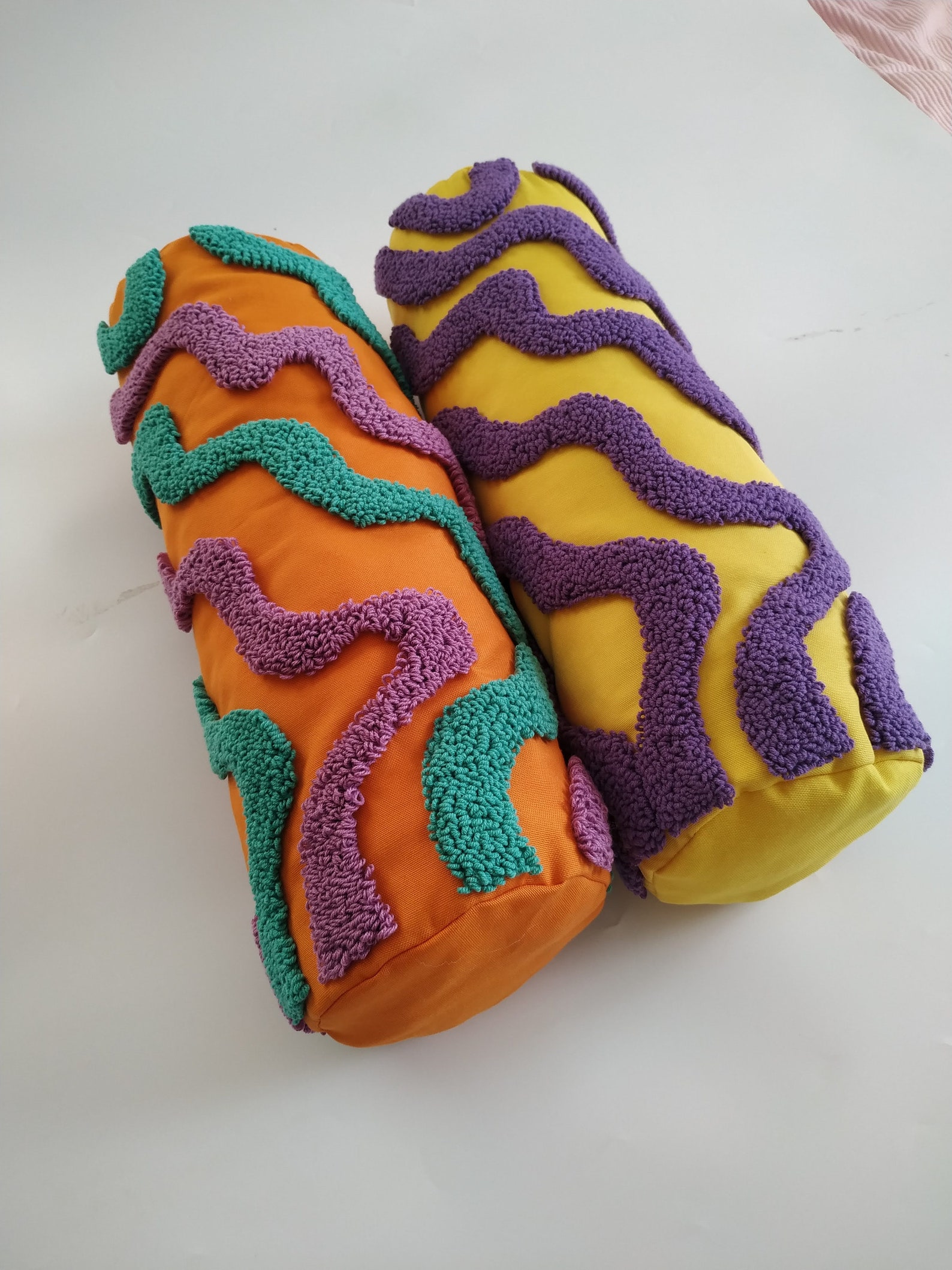 Colorful Bolster Punch Needle Pillow Cover, Handmade Tufted Cylindrical ...