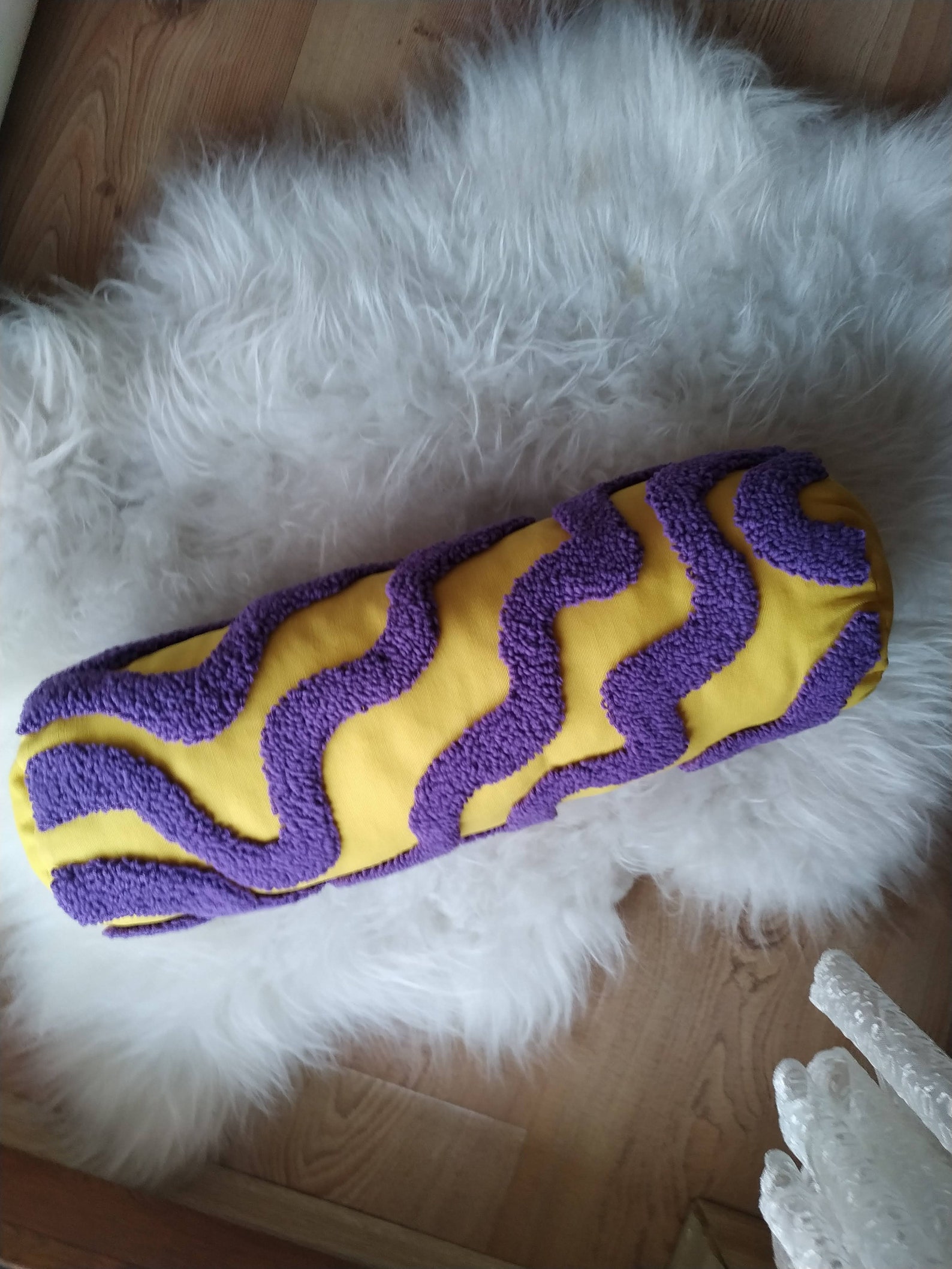 Colorful Bolster Punch Needle Pillow Cover, Handmade Tufted Cylindrical ...