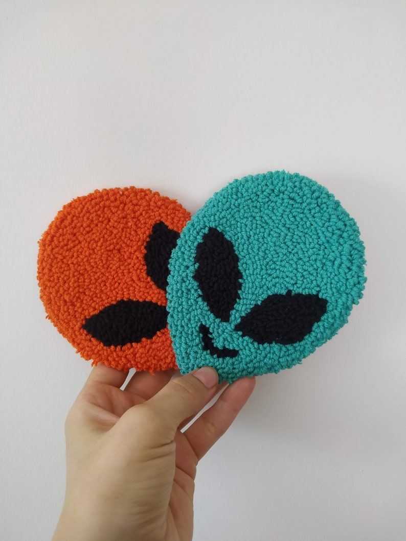 Hand Tufted Alien Head Punch Needle Coasters Set of 2 Mini - Etsy