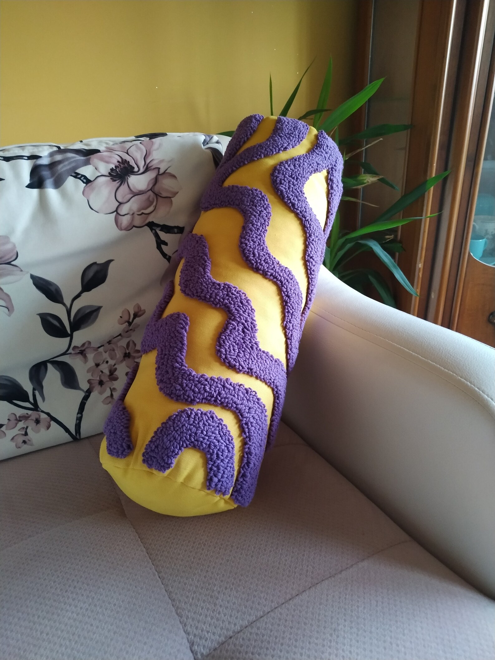 Colorful Bolster Punch Needle Pillow Cover, Handmade Tufted Cylindrical ...