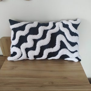 Punch Needle Vibrant Wavy Lines Pillow, Hand Tufted Orange Color Throw ...