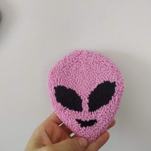 Hand Tufted Alien Head Punch Needle Coasters, Set of 2 Mini Mug Rug ...