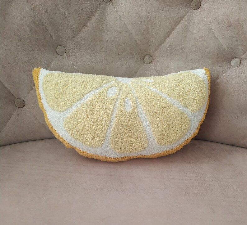 Handmade Tufted Lemon Slice Punch Needle Pillow, Funny Decorative Throw ...