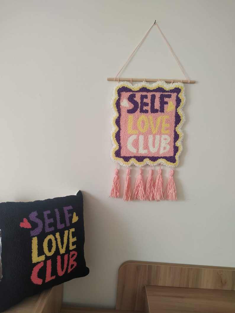 Hand Tufted SELF LOVE CLUB Wall Hanging: Pink Tassel Decor - Etsy