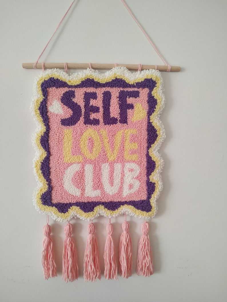 Hand Tufted SELF LOVE CLUB Wall Hanging: Pink Tassel Decor - Etsy