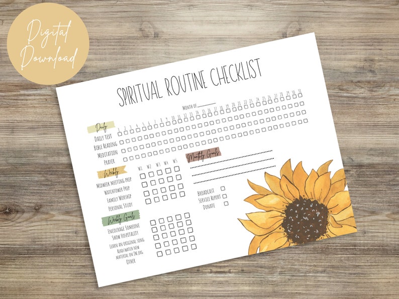 Spiritual Routine Checklist Sunflower Design JW - Etsy