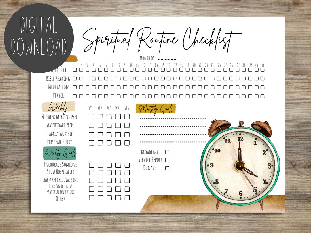 JW Spiritual Routine Checklist | Vintage Alarm Clock | Jehovah's ...