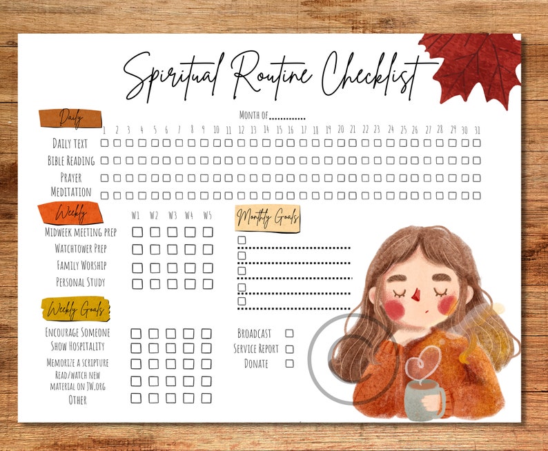 JW Spiritual Routine Checklist | Coffee & Teal | Jehovah's Witnesses ...