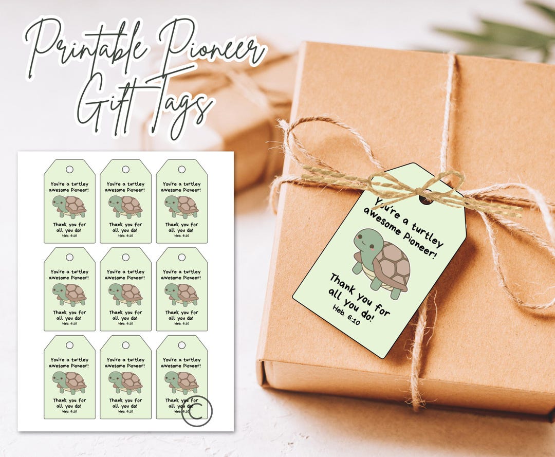 JW Printable Pioneer Gift Tags | Turtley Awesome | Cute Pun Gift Tag ...