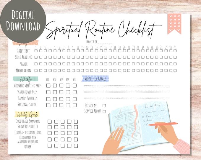 JW Spiritual Routine Checklist | Tracker | Printable | Daily Weekly ...