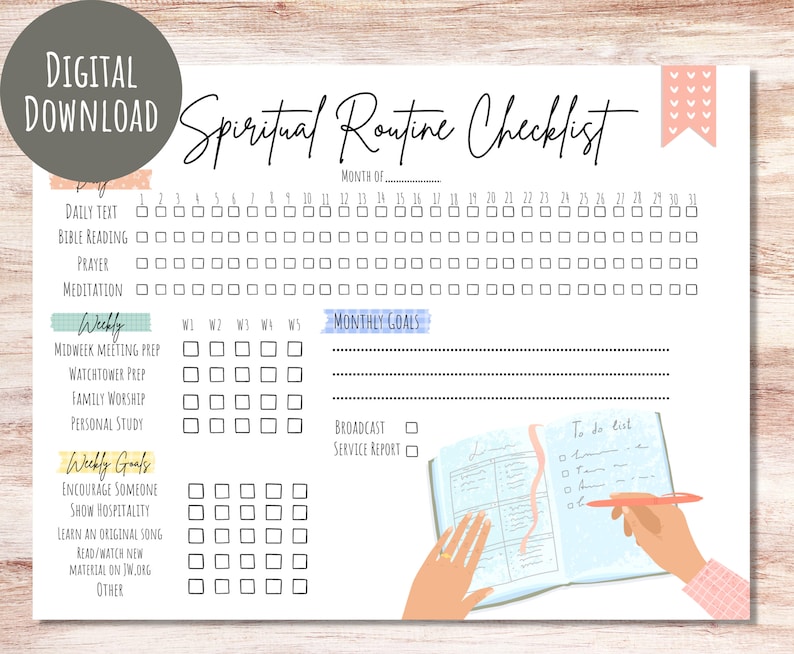 JW Spiritual Routine Checklist | Tracker | Printable | Daily Weekly ...