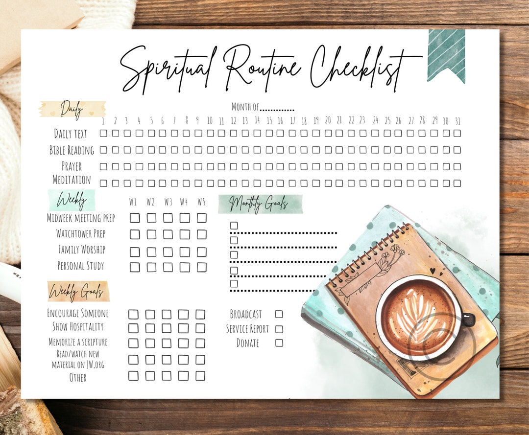 JW Spiritual Routine Checklist | Coffee & Teal | Jehovah's Witnesses ...