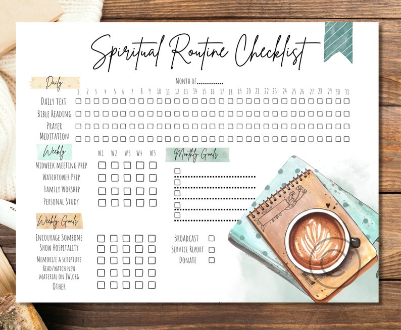 JW Spiritual Routine Checklist | Coffee & Teal | Jehovah's Witnesses ...