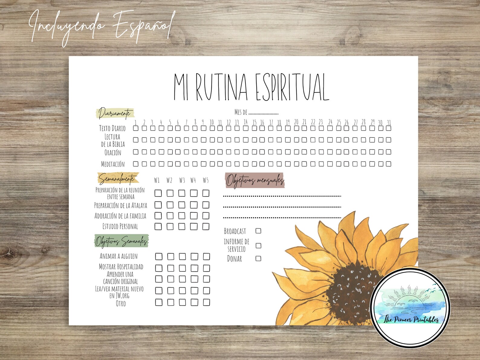 Spiritual Routine Checklist Sunflower Design JW - Etsy