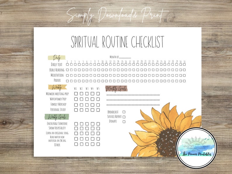 Spiritual Routine Checklist Sunflower Design JW - Etsy