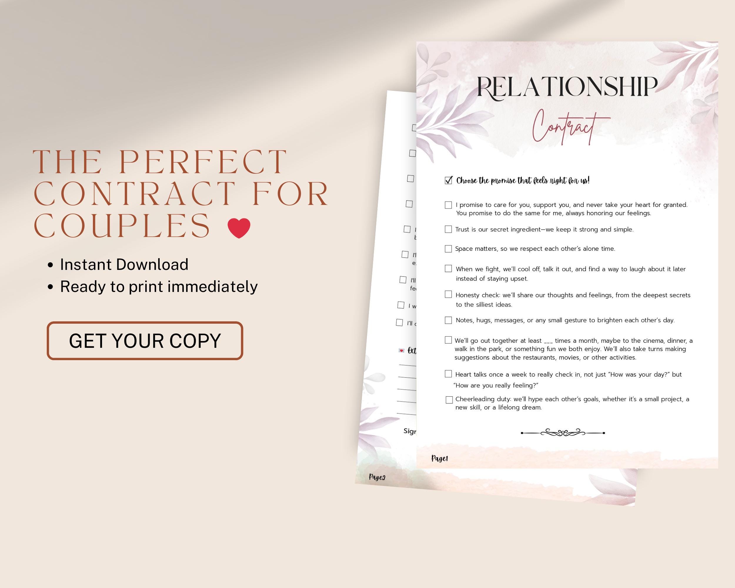 Digital Relationship Contract for Couples | Couples Agreement | Love ...