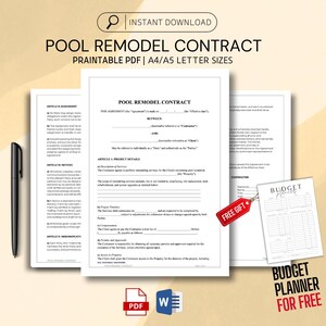 Pool Remodel Contract | Printable Pool Renovation Agreement | Digital ...