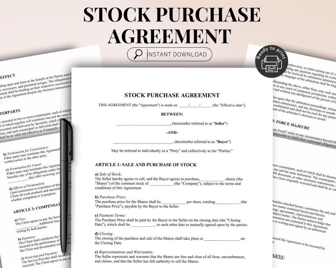 Editable Stock Purchase Agreement Template | Share Sale Contract ...
