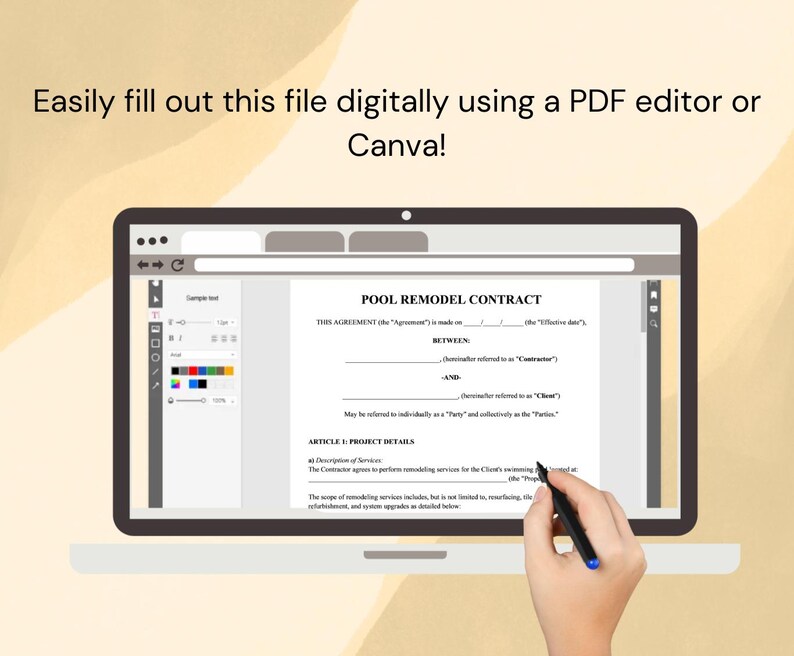 Pool Remodel Contract | Printable Pool Renovation Agreement | Digital ...