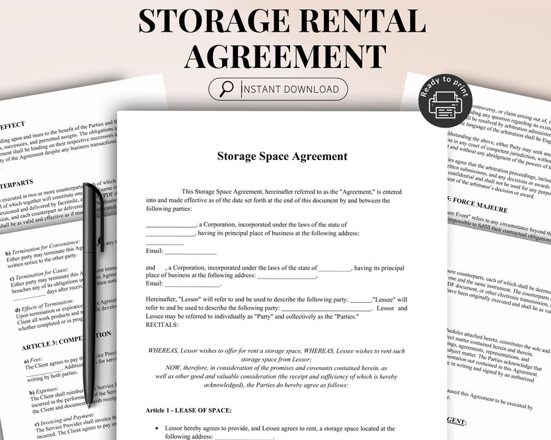 Editable Storage Space Rental Agreement Template | Self Storage Lease ...