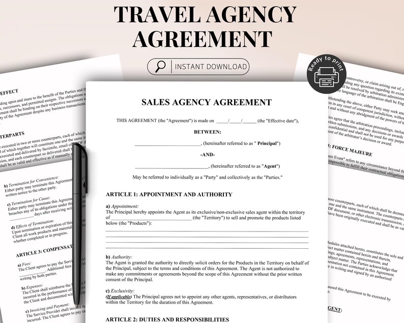 Travel Agency Agreement Template – Editable Canva & Printable PDF ...