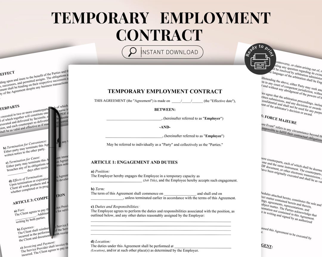Temporary Employment Contract Template, Professional Employment ...