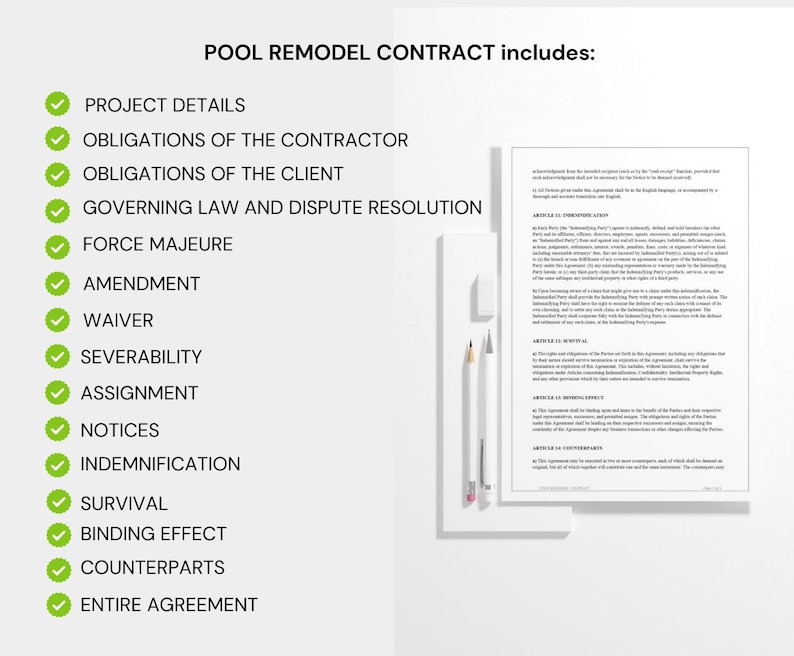 Pool Remodel Contract | Printable Pool Renovation Agreement | Digital ...