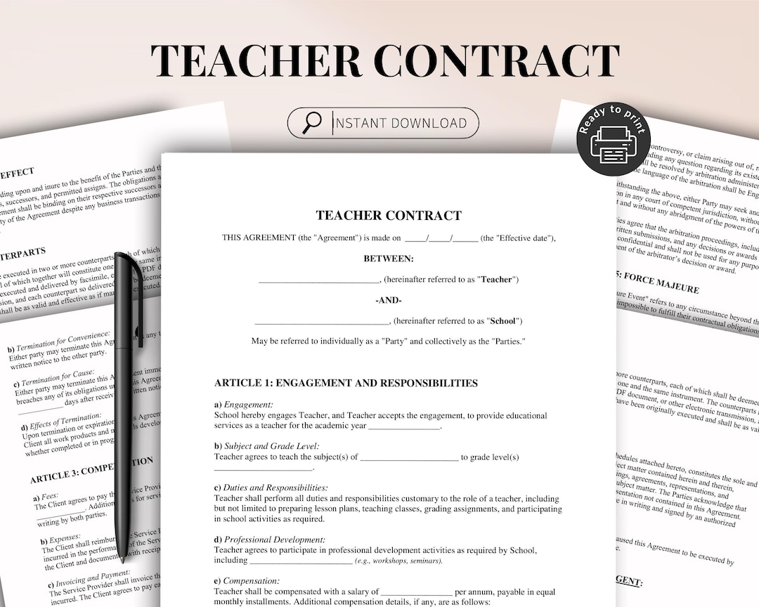 Editable Teacher Contract Template | Employment Contract | PDF, Word ...