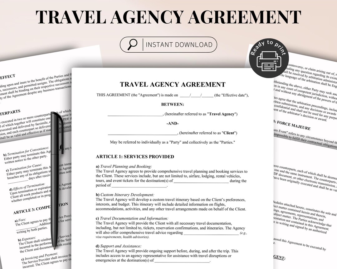 Travel Agency Agreement Template – Editable Canva & Printable PDF ...