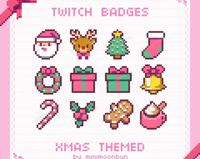 Festive Christmas Badges Cute Pixel Art Twitch Sub/bit Badges - Etsy