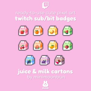 Fruit Juice & Milk Carton Badges Cute Pixel Art Twitch - Etsy