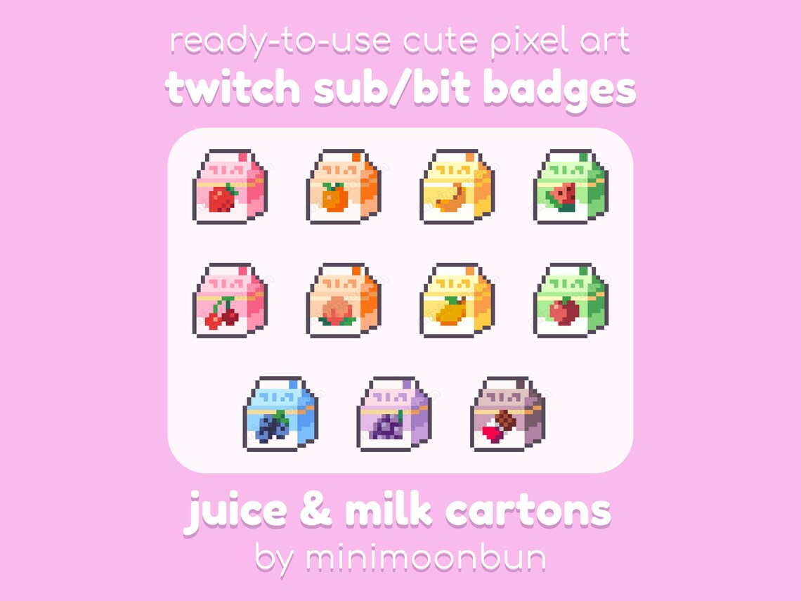 Fruit Juice & Milk Carton Badges Cute Pixel Art Twitch - Etsy
