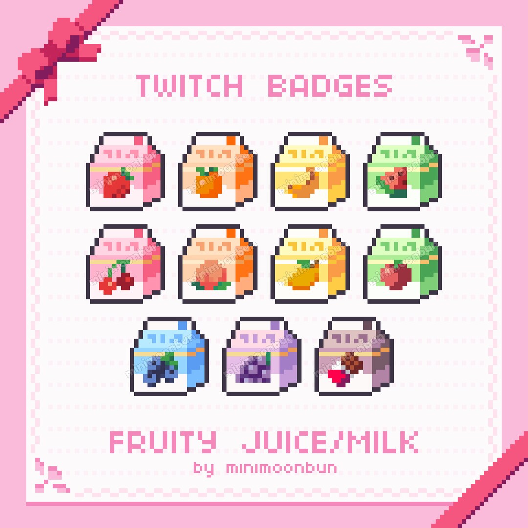 Fruit Juice & Milk Carton Badges Cute Pixel Art Twitch Sub/bit Badges ...
