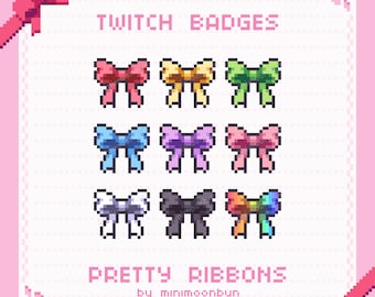 Pink Ribbon Sub Badges for Twitch, Magic Girl Bow Hair Tie Pixel Bit ...