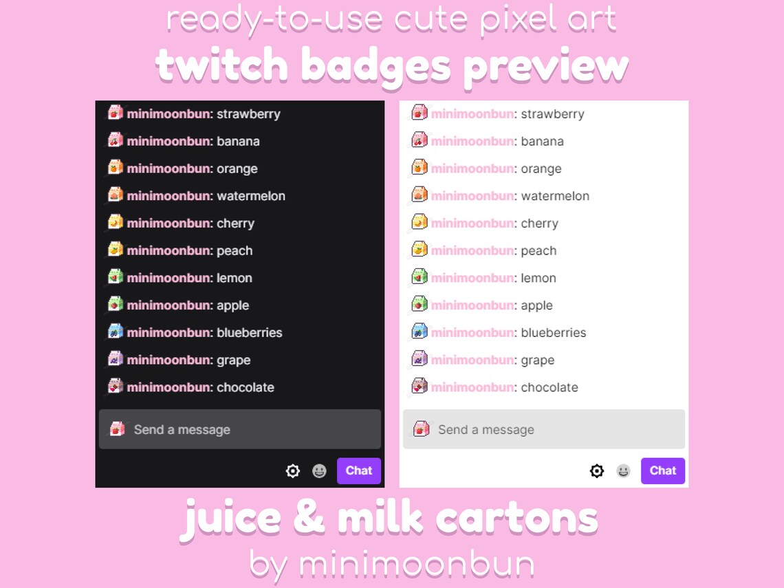 Fruit Juice & Milk Carton Badges Cute Pixel Art Twitch - Etsy