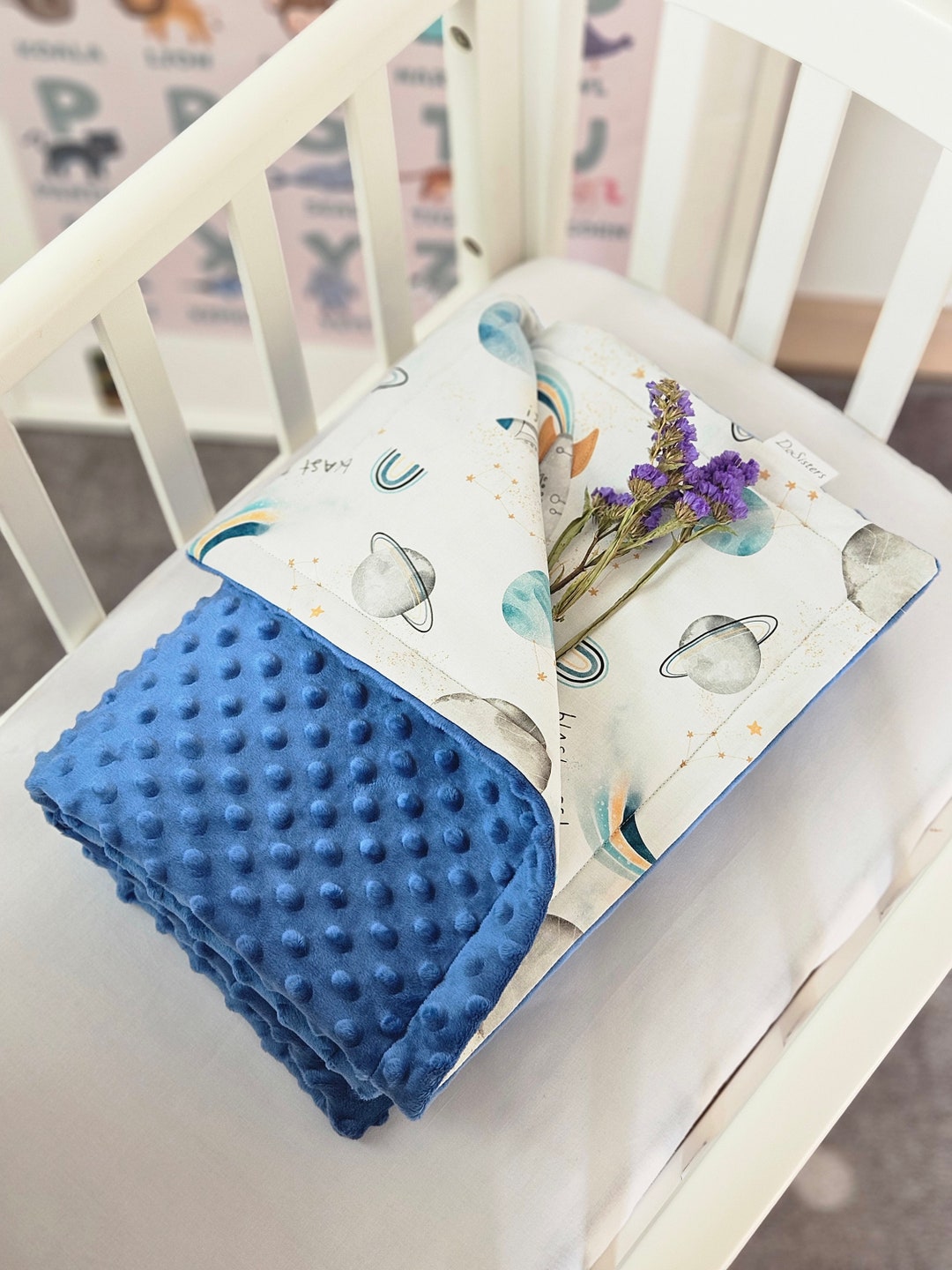 Baby Boy Blanket, Cosmos/ Moon/ Rocket Blue Baby Blanket for Stroller ...