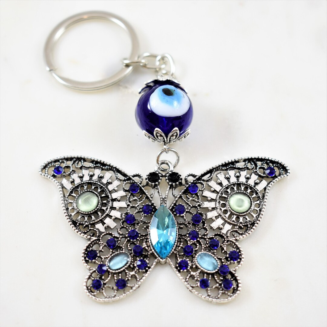 Evil Eye Butterfly Keyring: Greek Mati Nazar Amulet - Etsy
