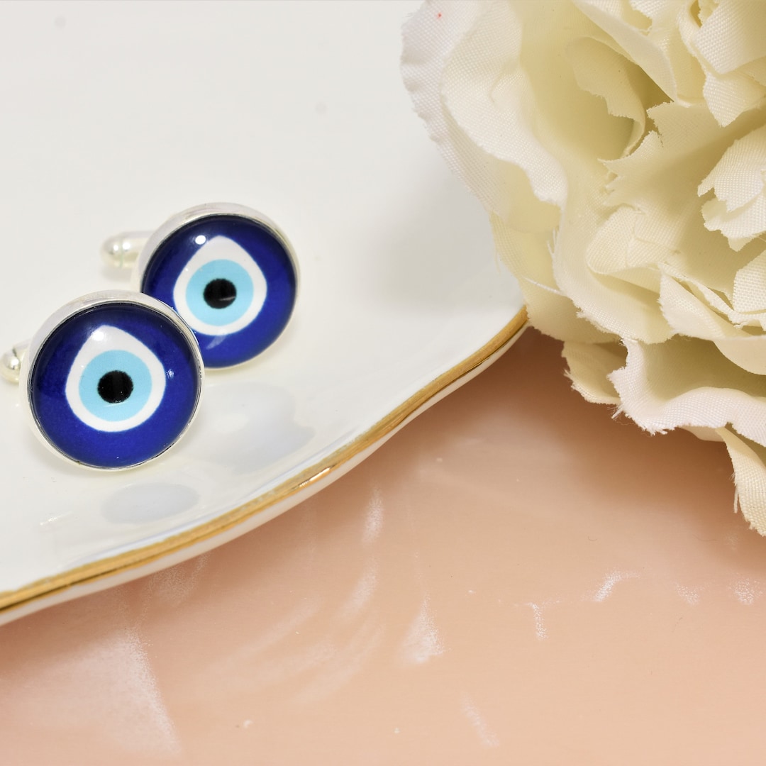 Evil Eye Glass Cabochon Blue Greek Mati Turkish Silver Novelty ...